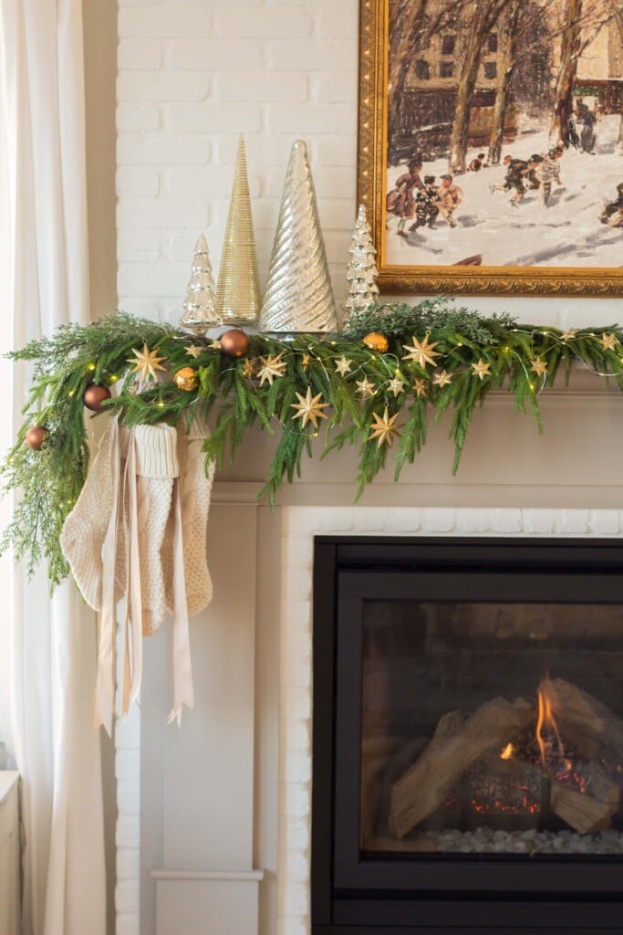 Bronze and Gold Christmas Mantel - Handmade Farmhouse