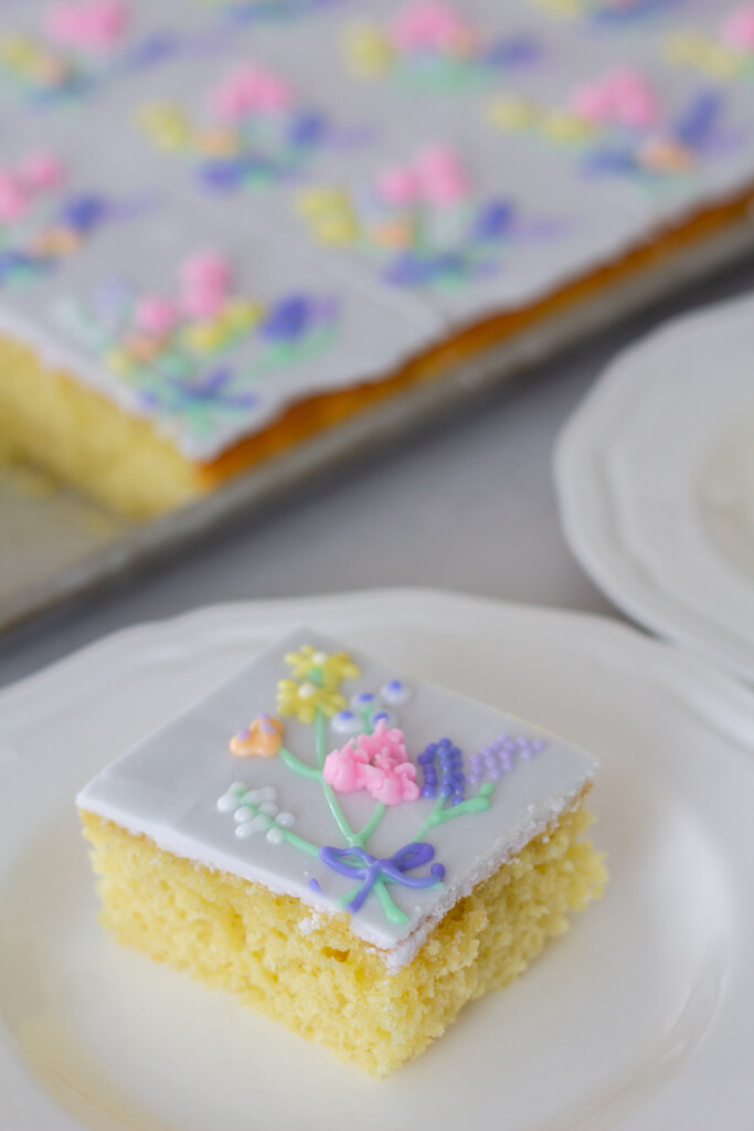 Easy Lemon Buttercream Floral Sheet Cake - Handmade Farmhouse