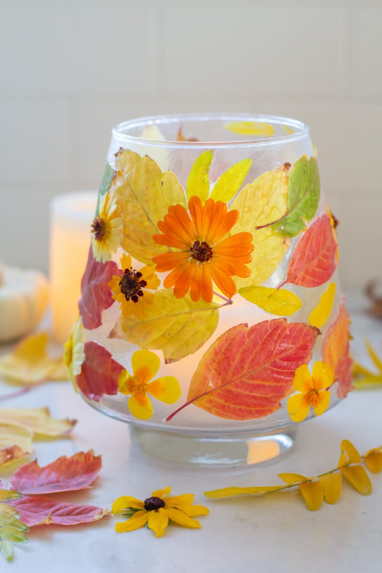 DIY Fall Pressed Leaf Lantern - Handmade Farmhouse