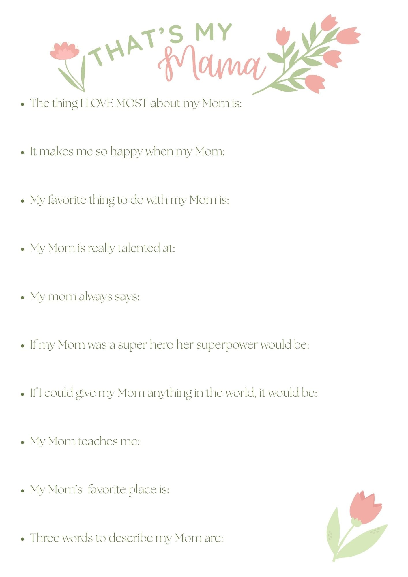 Free Mother's Day Questionnaire Printable - Handmade Farmhouse